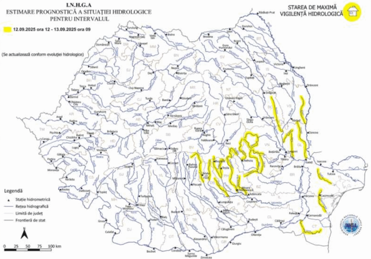 Risc de viituri rapide pe râuri mici și scurgeri pe versanți, în ...